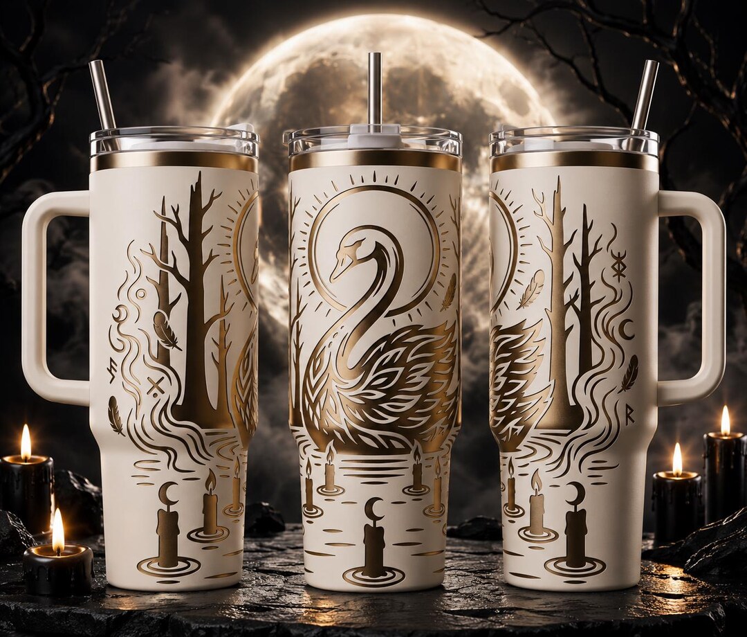 Dark Swan Laser Engraving SVG | Gothic Funeral Lake Tumbler Wrap PNG ...