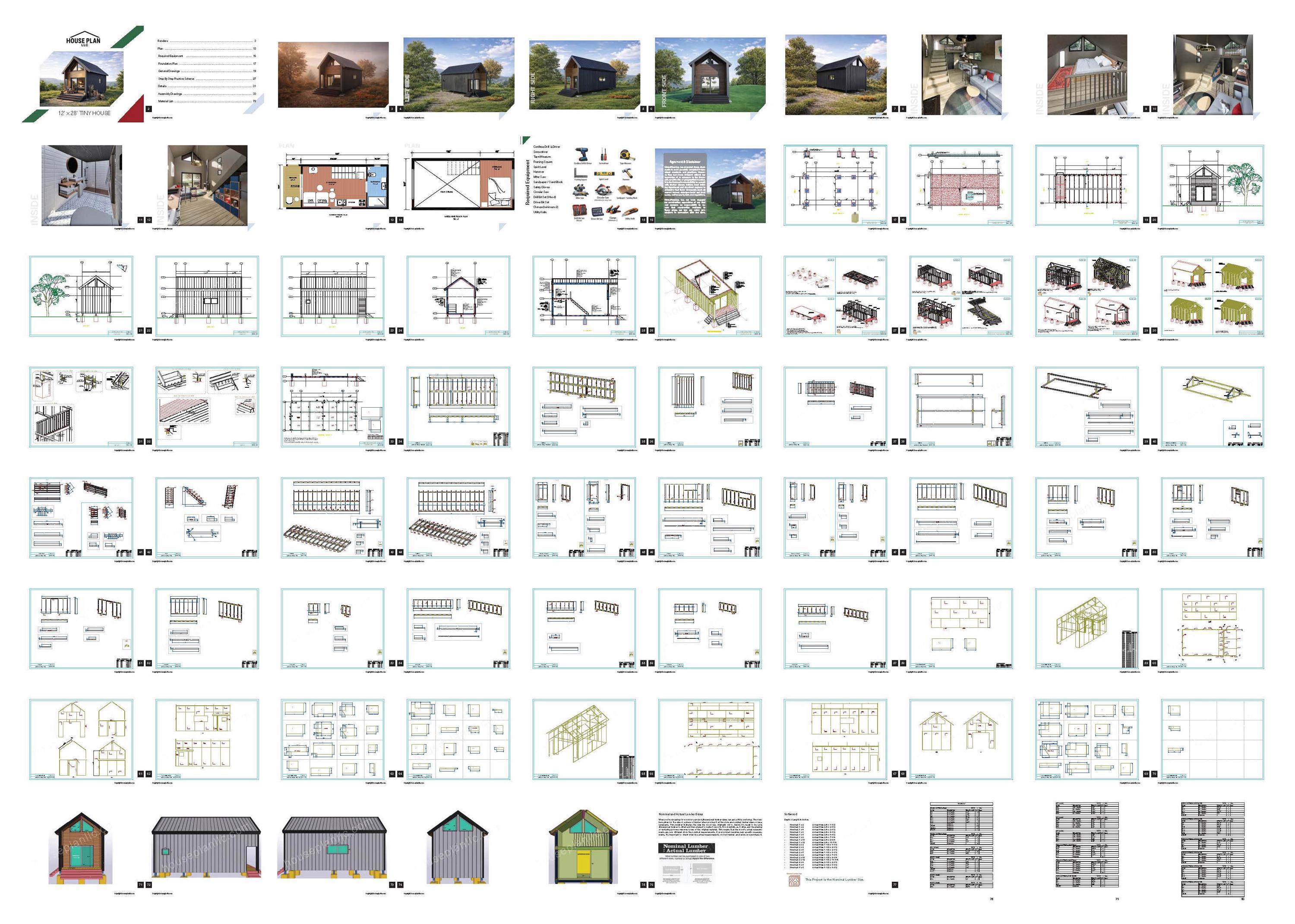 12x28 Cabin House Plans | Modern Cozy Small Home Design | PDF ...
