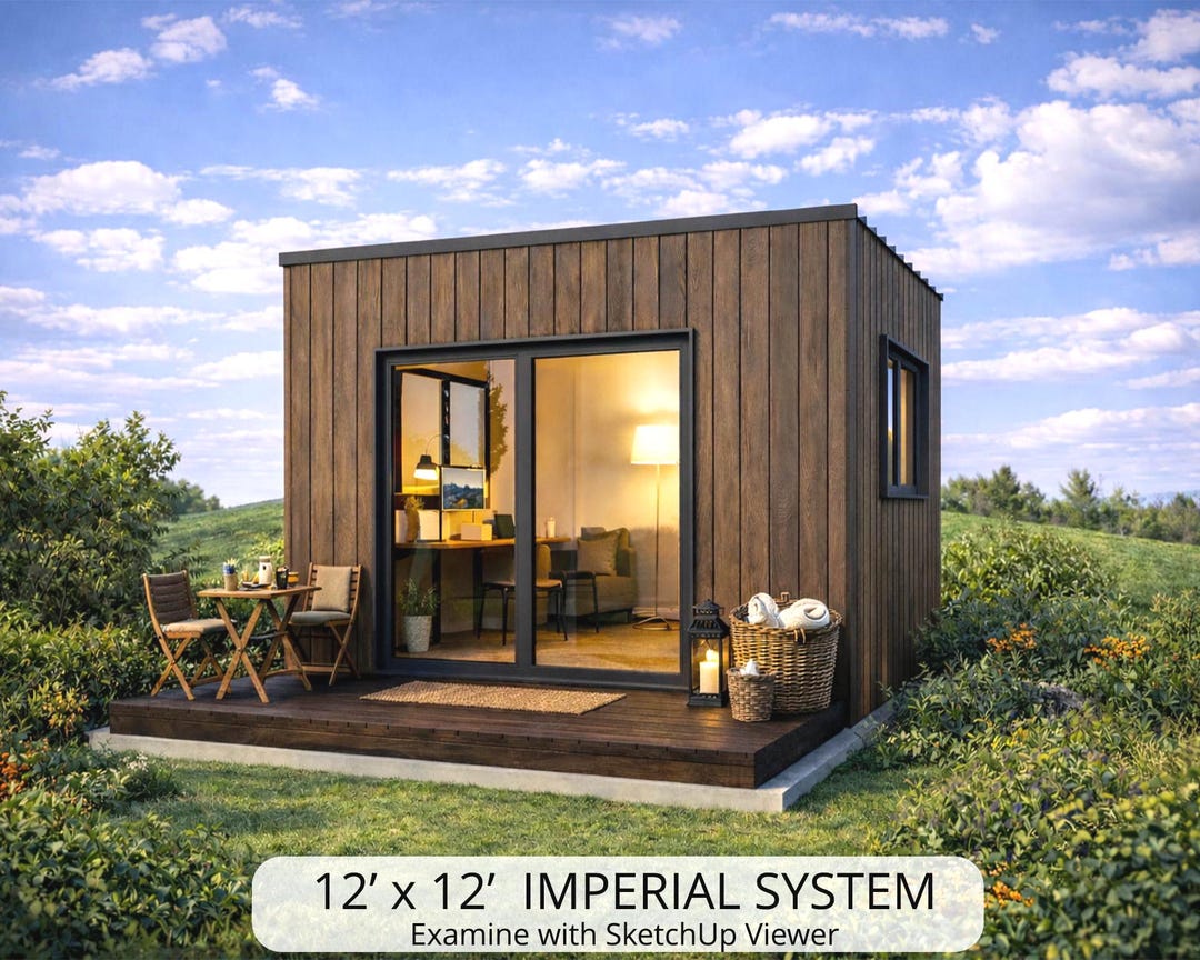12x12 Tiny Office Cabin Plans | DIY Backyard Barnhouse Blueprint (PDF ...