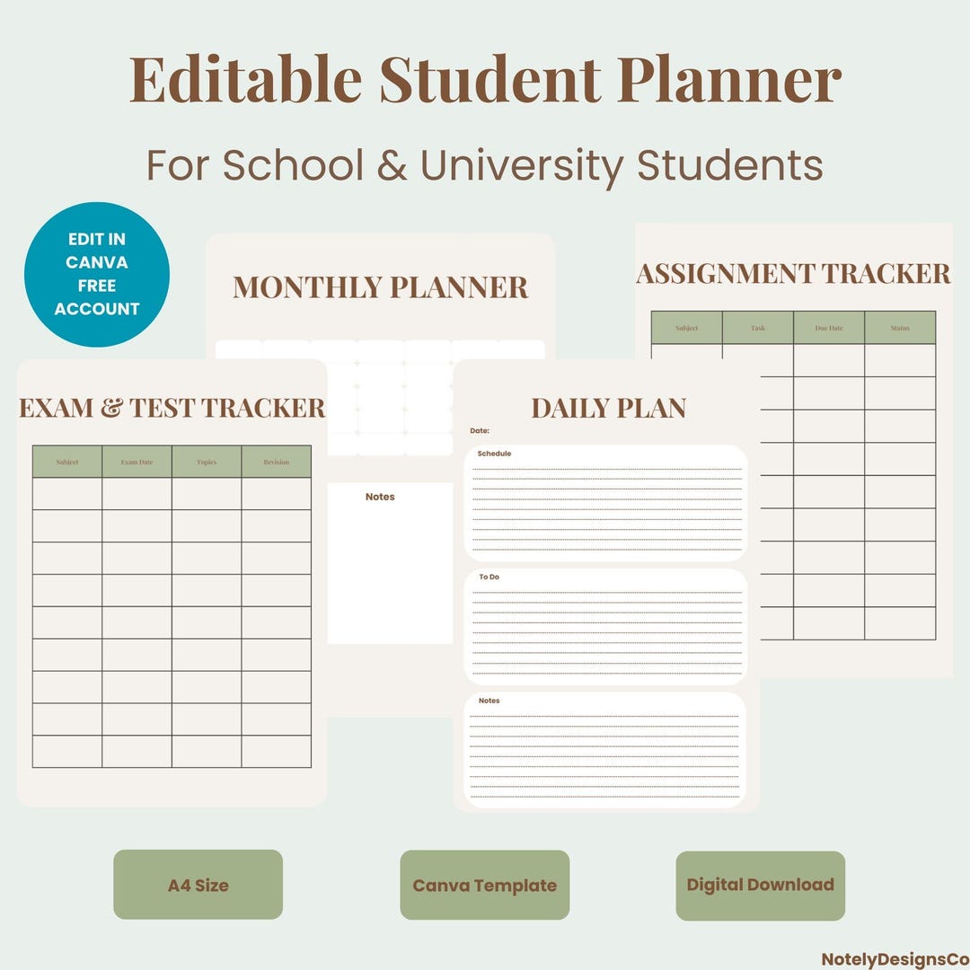 Student Planner — Editable Canva Template | Academic Planner ...