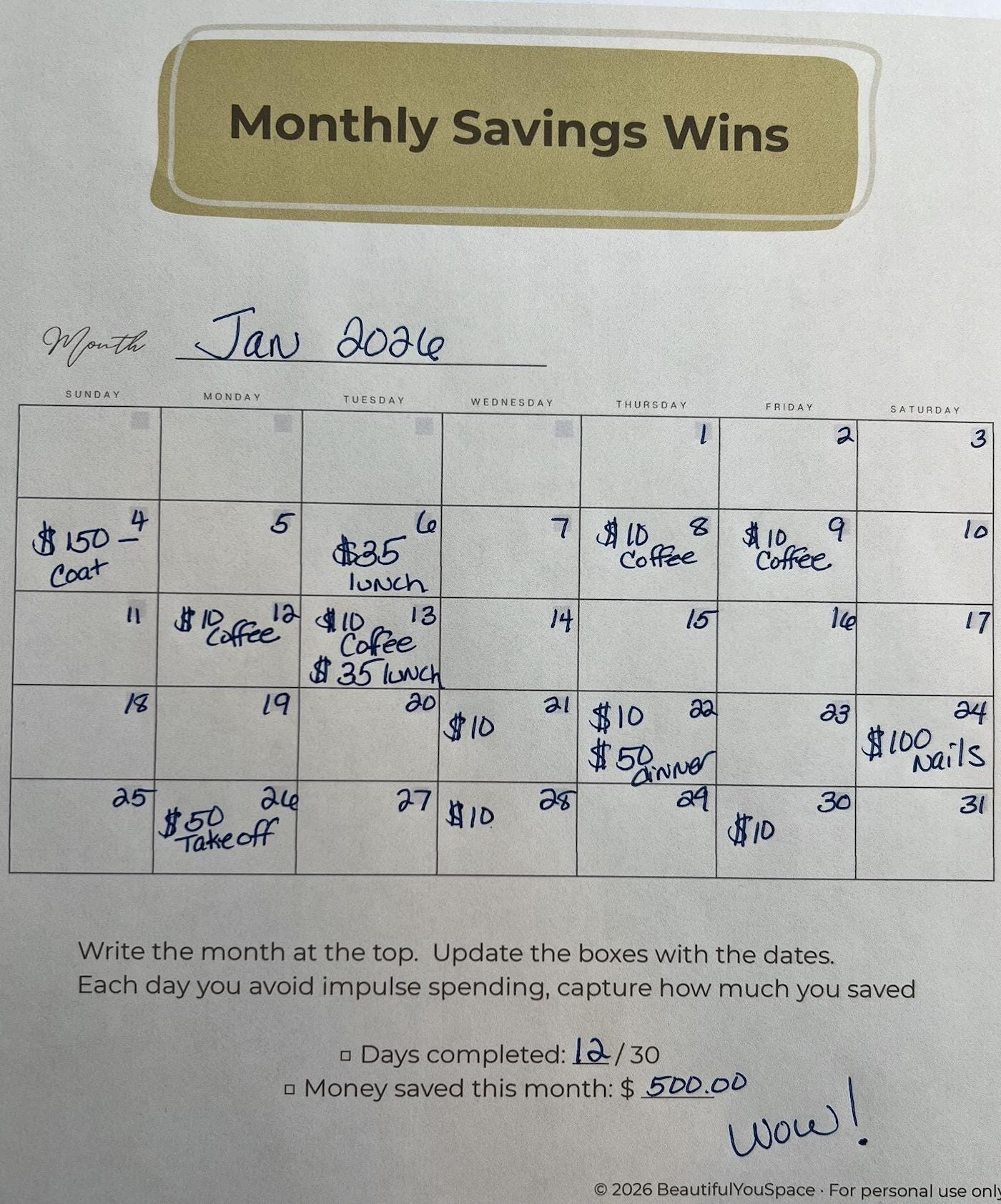 Monthly Savings Wins Tracker Printable | Undated Calendar | No-spend ...