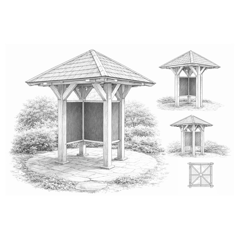 Four Sided Pavilion Plan: Timber Pergola Outdoor Shelter Design (PDF ...