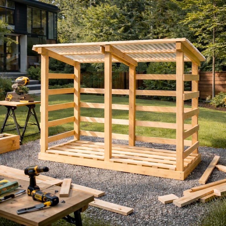 Modern Firewood Shed Plan: Lean to Wood Storage (PDF Download) - Etsy