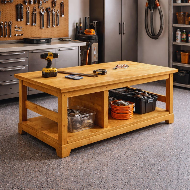 Mobile Workbench Plans, DIY Work Table With Shelves, Woodworking Bench ...