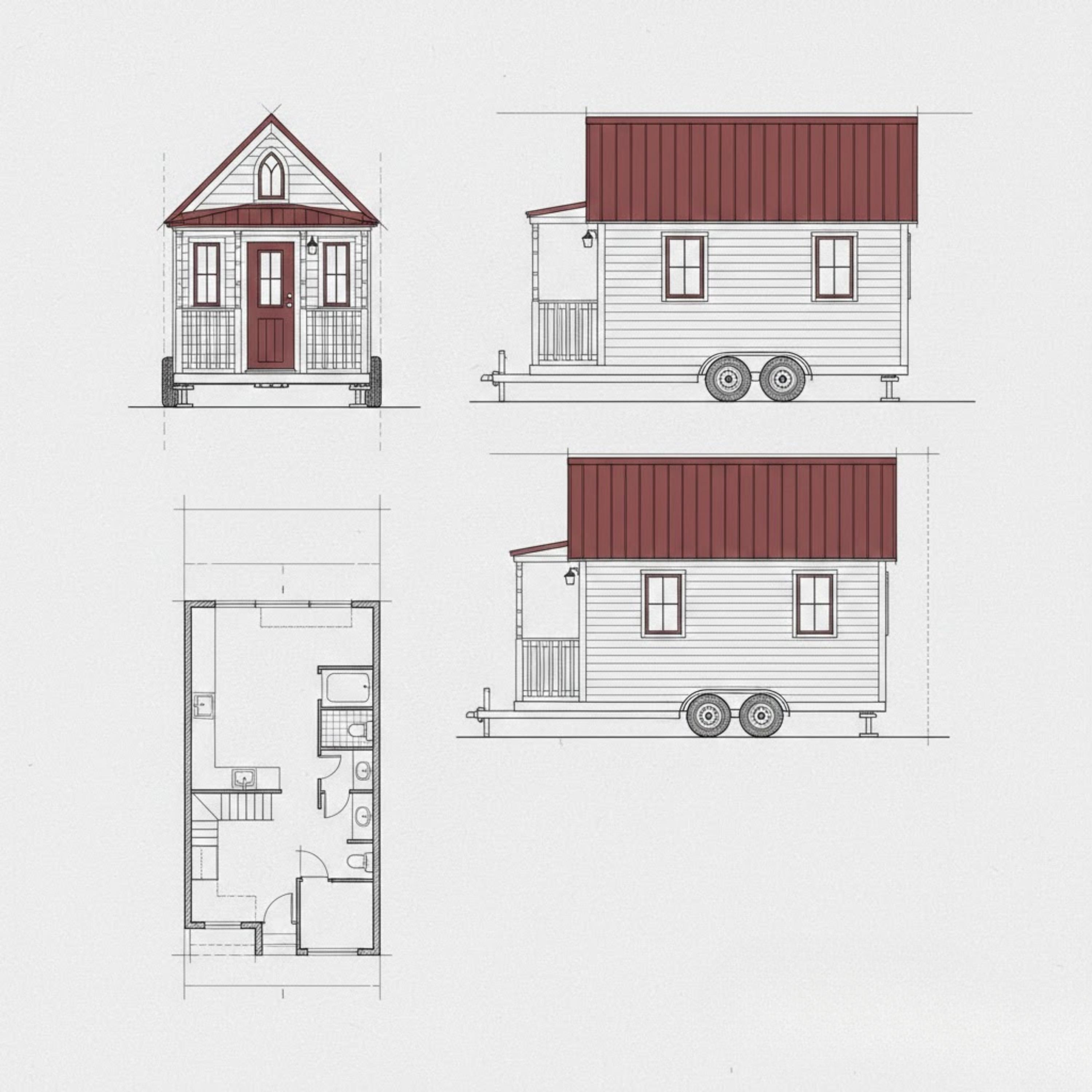 DIY Tiny House on Wheels Plan, Cabin Blueprint With Porch (PDF Download ...