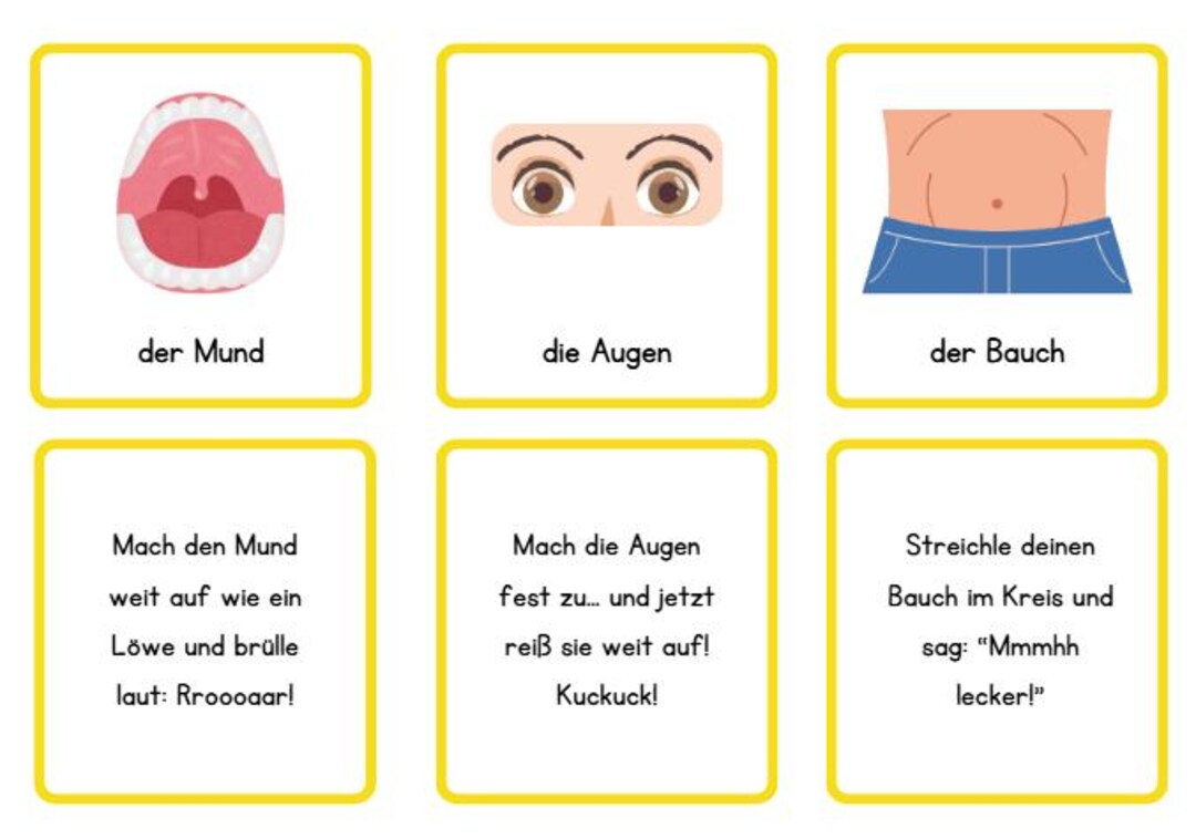 Body Parts Flashcards (german) | Flashcards for Kindergarten ...
