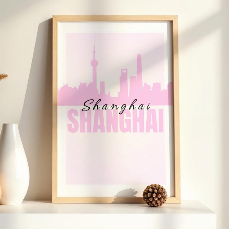Shanghai - Pink Poster - Bedroom Wall Art, Girl's Room, Home Decor ...