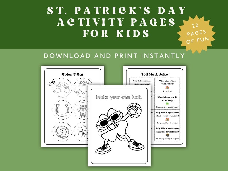 St. Patrick's Day Kids Activity Book Saint Pattys Digital Download ...
