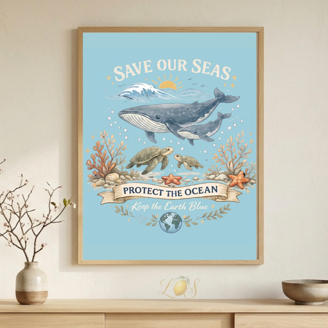 Ocean Life Digital Poster, Save the Seas Print, Earth Day Poster, Eco ...