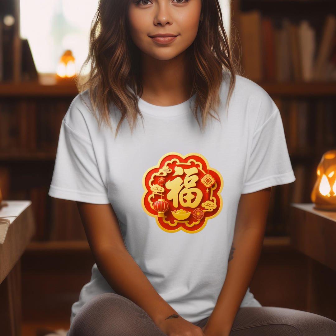 Chinese New Year With Lucky Fu Symbol T Shirt With Golden Prosperity ...