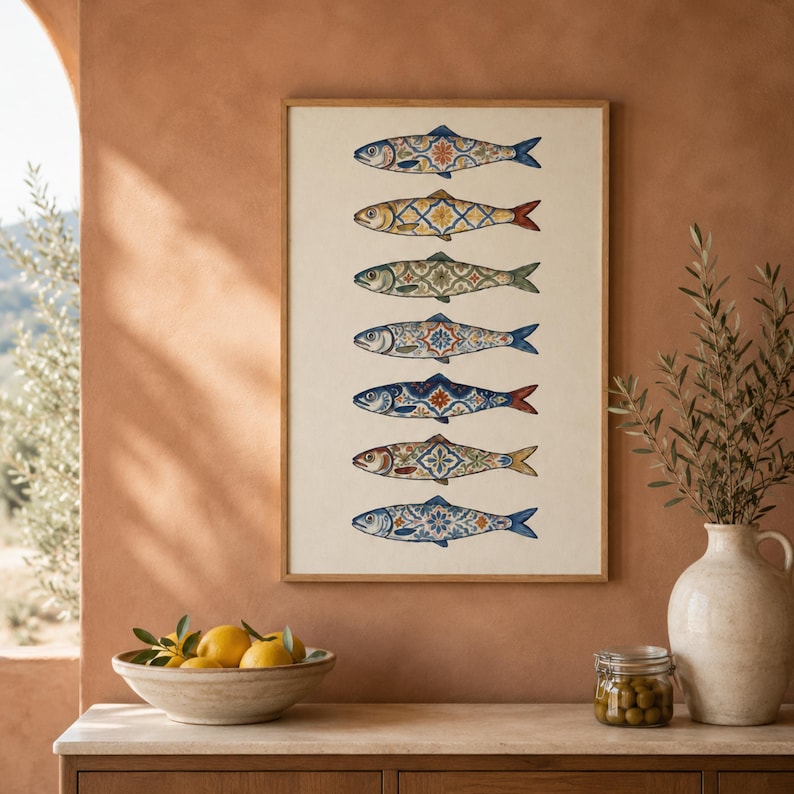 Sardines Print, Mediterranean Azulejo Style Wall Art (digital Download ...