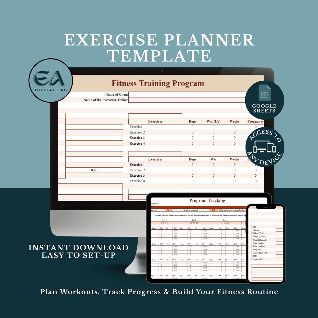 Fitness Training Plan Template | Google Sheets Workout Tracker (digital ...