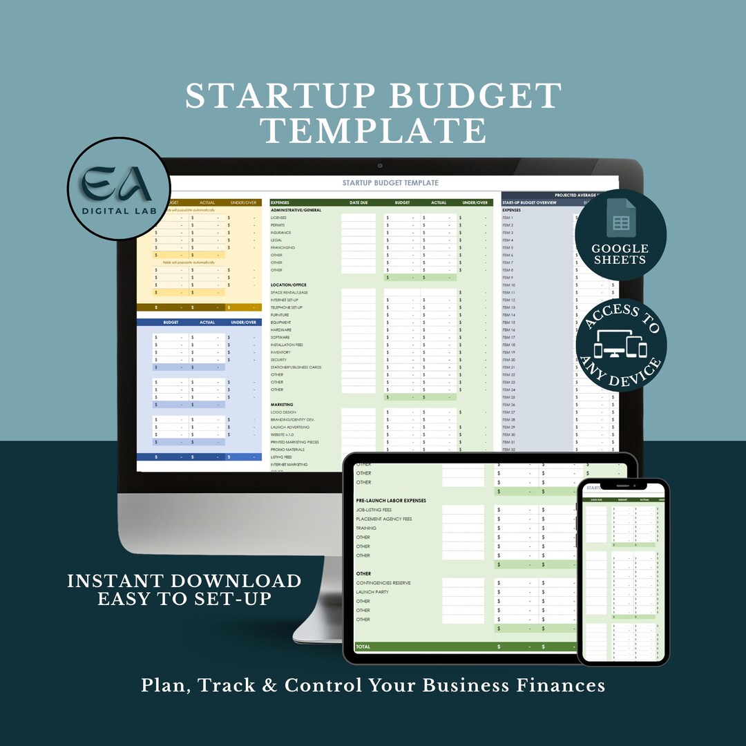 Startup Budget Template Google Sheets | Business Funding Planner With Expense Tracker & Pre ...