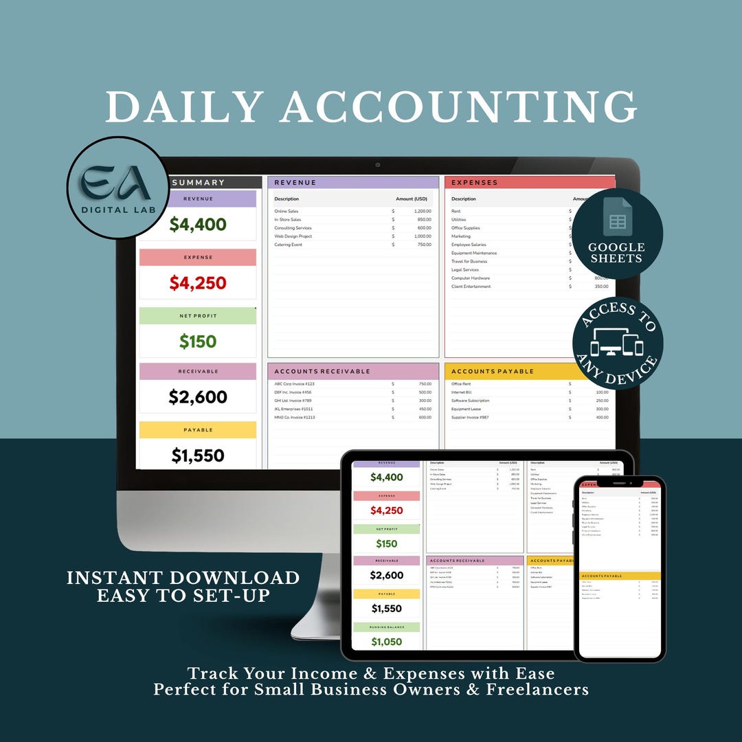 Daily Accounting Template Google Sheets | Income Expense Tracker for ...