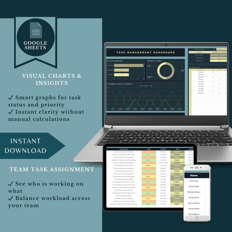 Google Sheets Task Management Dashboard With Priority Status and Team ...