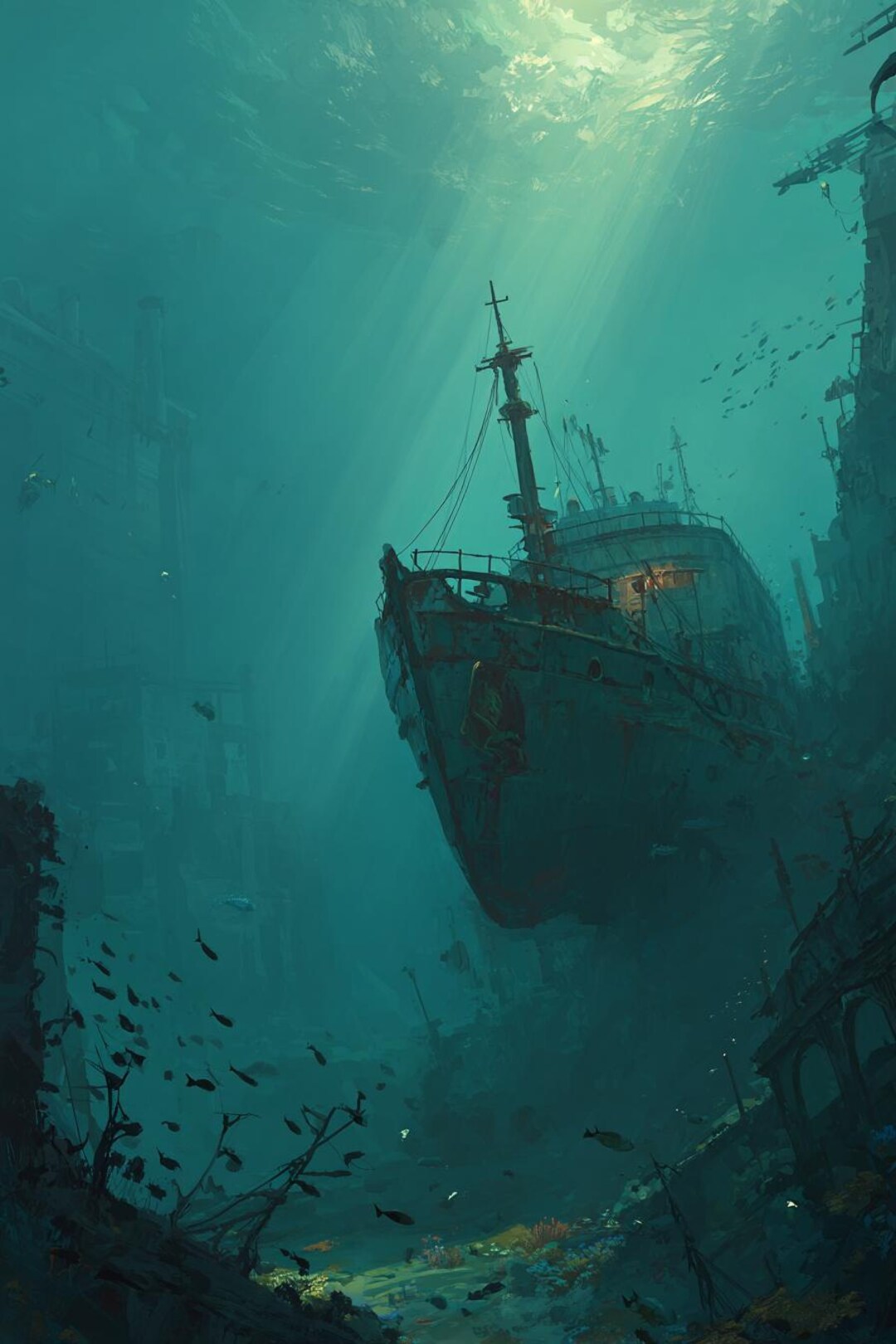 Underwater Shipwreck Wall Art Printable – Sunken Ship Ocean Depth ...
