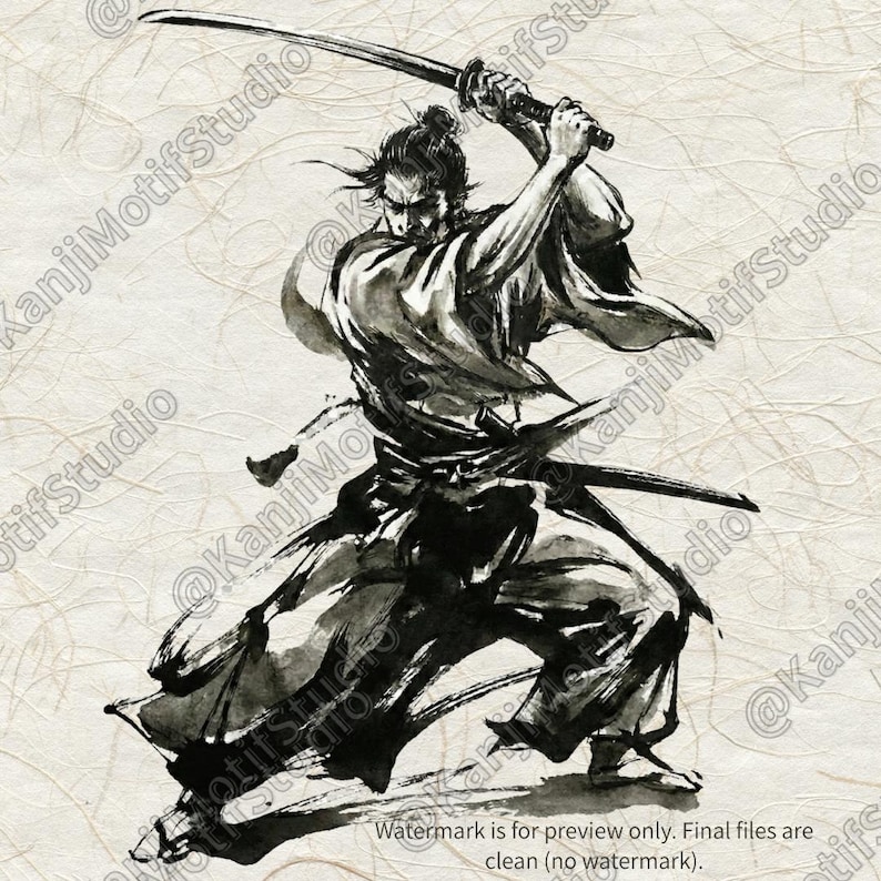 Sumi-e Samurai Warrior Clipart – Japanese Ink Wash Art (digital ...