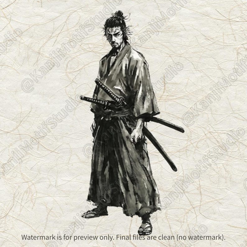 Sumi-e Samurai Warrior Clipart – Japanese Ink Wash Art (digital ...