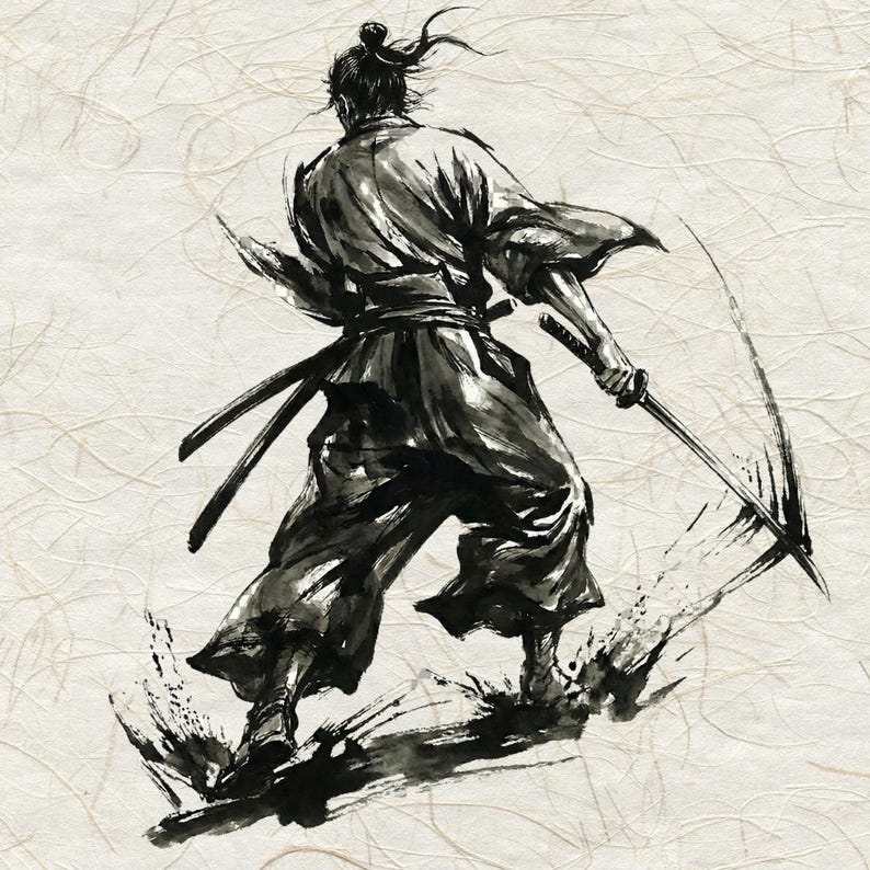 Sumi-e Samurai Clipart Bundle – Japanese Ink Wash Graphics (PNG ...