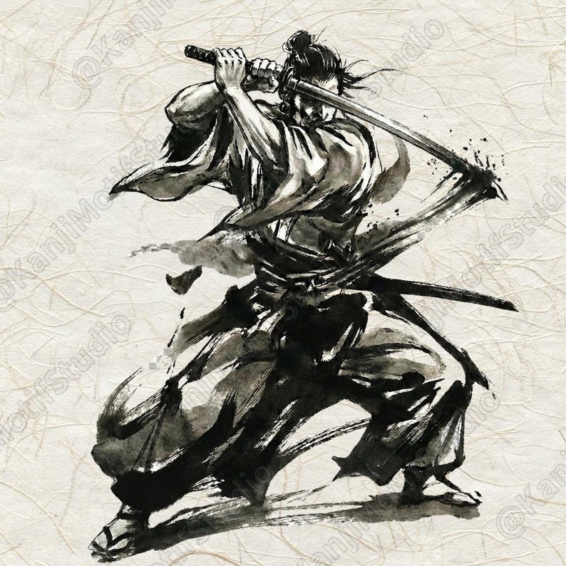 Sumi-e Samurai Warrior Clipart – Japanese Ink Wash Art (digital ...