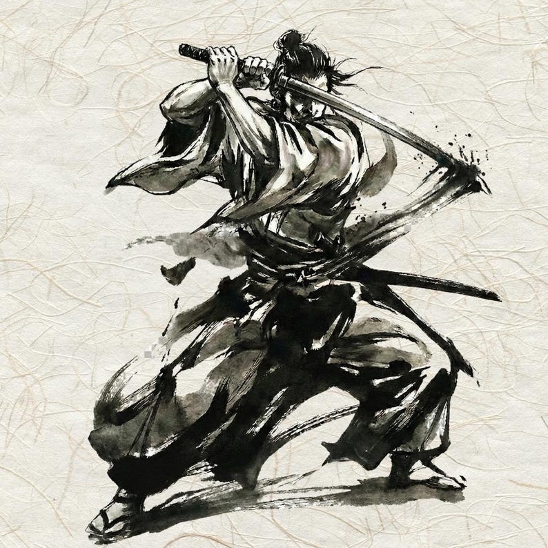 Sumi-e Samurai Clipart Bundle – Japanese Ink Wash Graphics (PNG ...