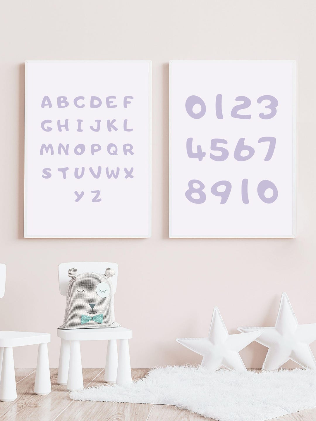Baby Alphabet and Numbers Poster Set of 2, Minimalistic ABC ...