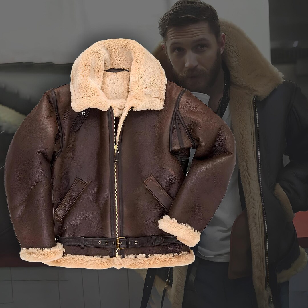 Tom Hardy Dunkirk RAF B3 Aviator Shearling Leather Bomber Jacket, Movie ...