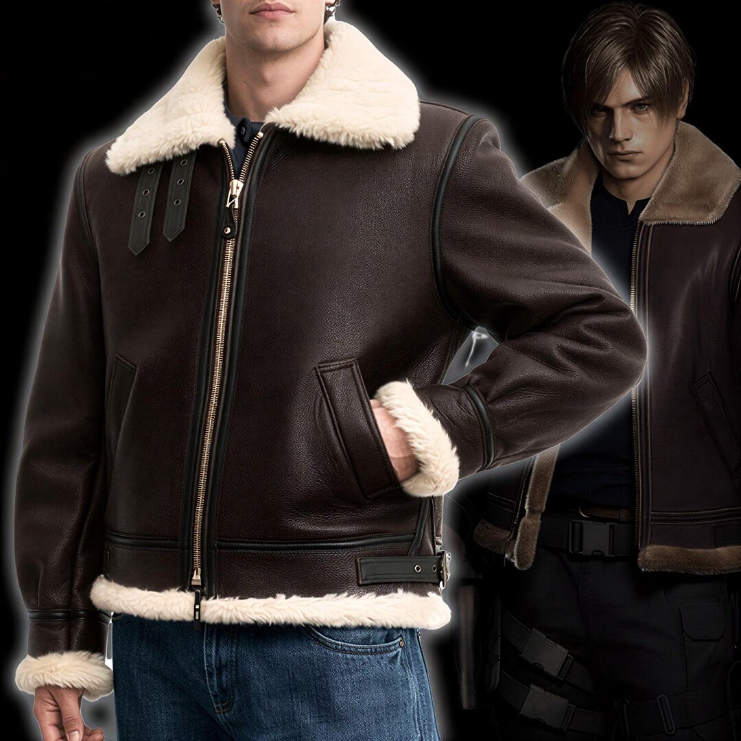 Leon Kennedy Resident Evil 4 Jacket | Handmade Shearling Leather B3 ...