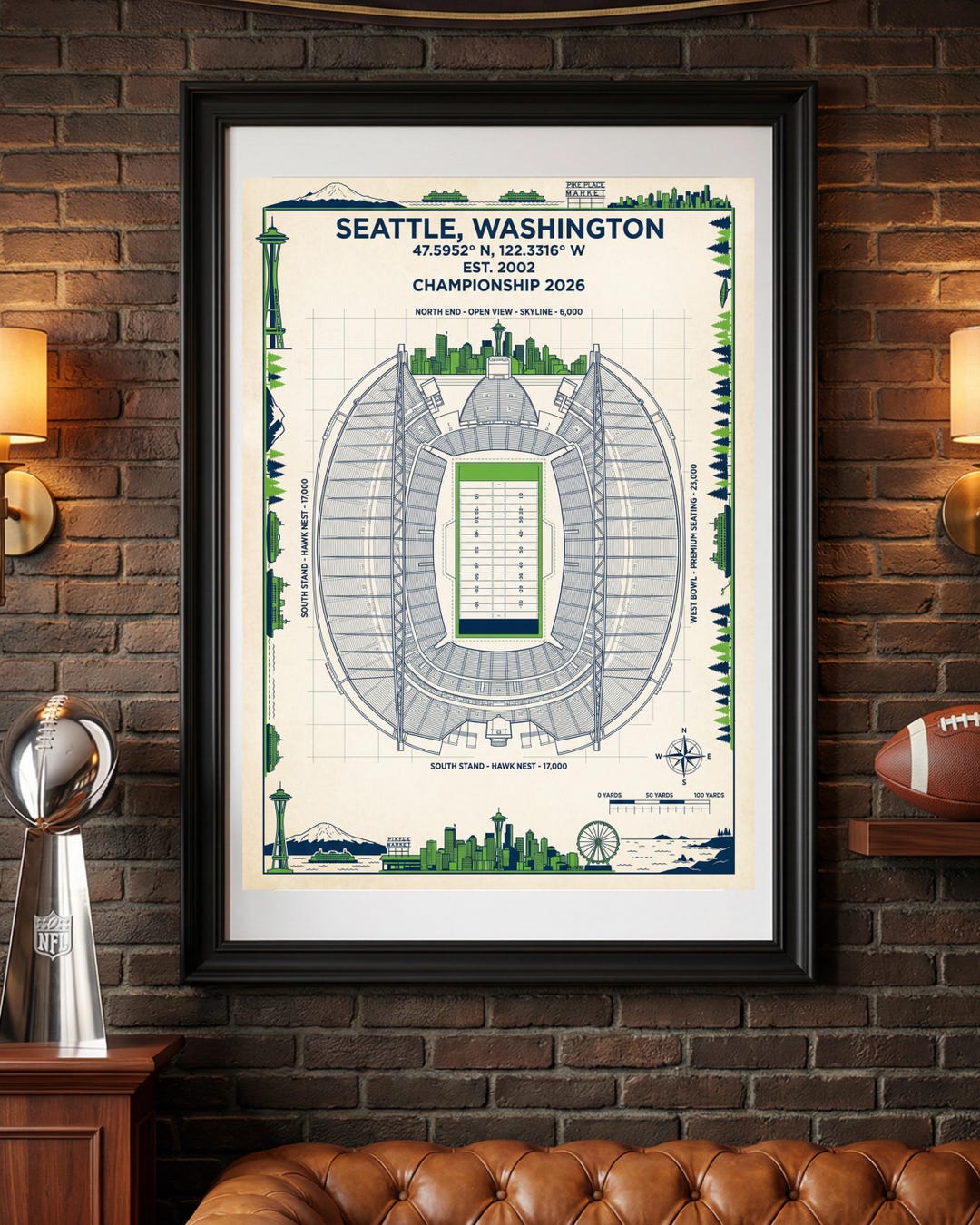 Seattle Stadium Blueprint Art | Football, Space Needle (digital ...