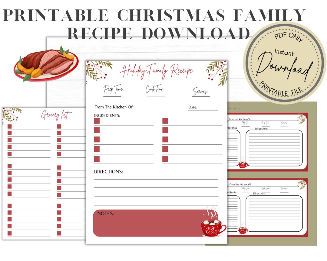 Christmas Holiday Recipe Printable Download Recipe Printable Christmas ...