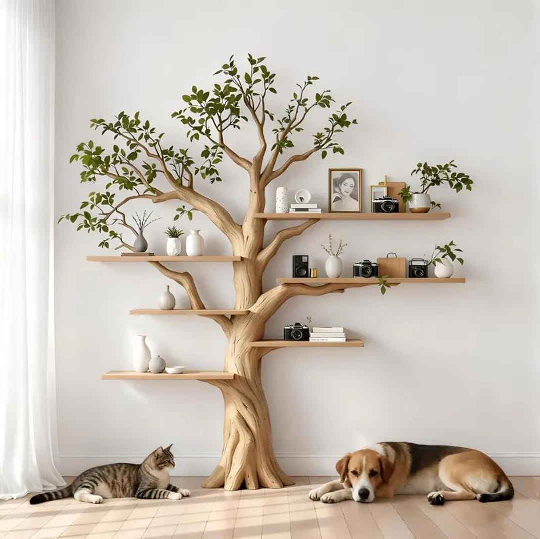 Handcrafted Custom Hanging Oak Tree-shaped Bookshelf,wooden Bookshelves ...