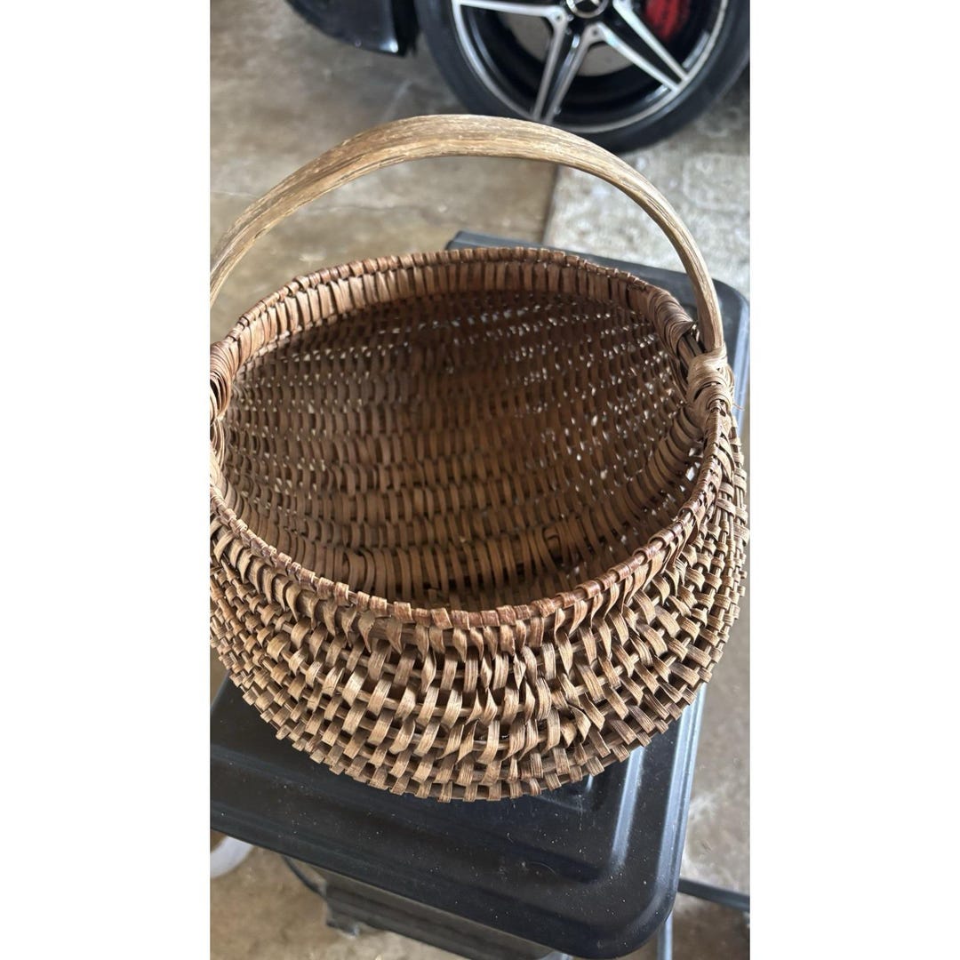 Large Antique Wood Primitive Gathering Basket Buttock Egg Split Rare ...