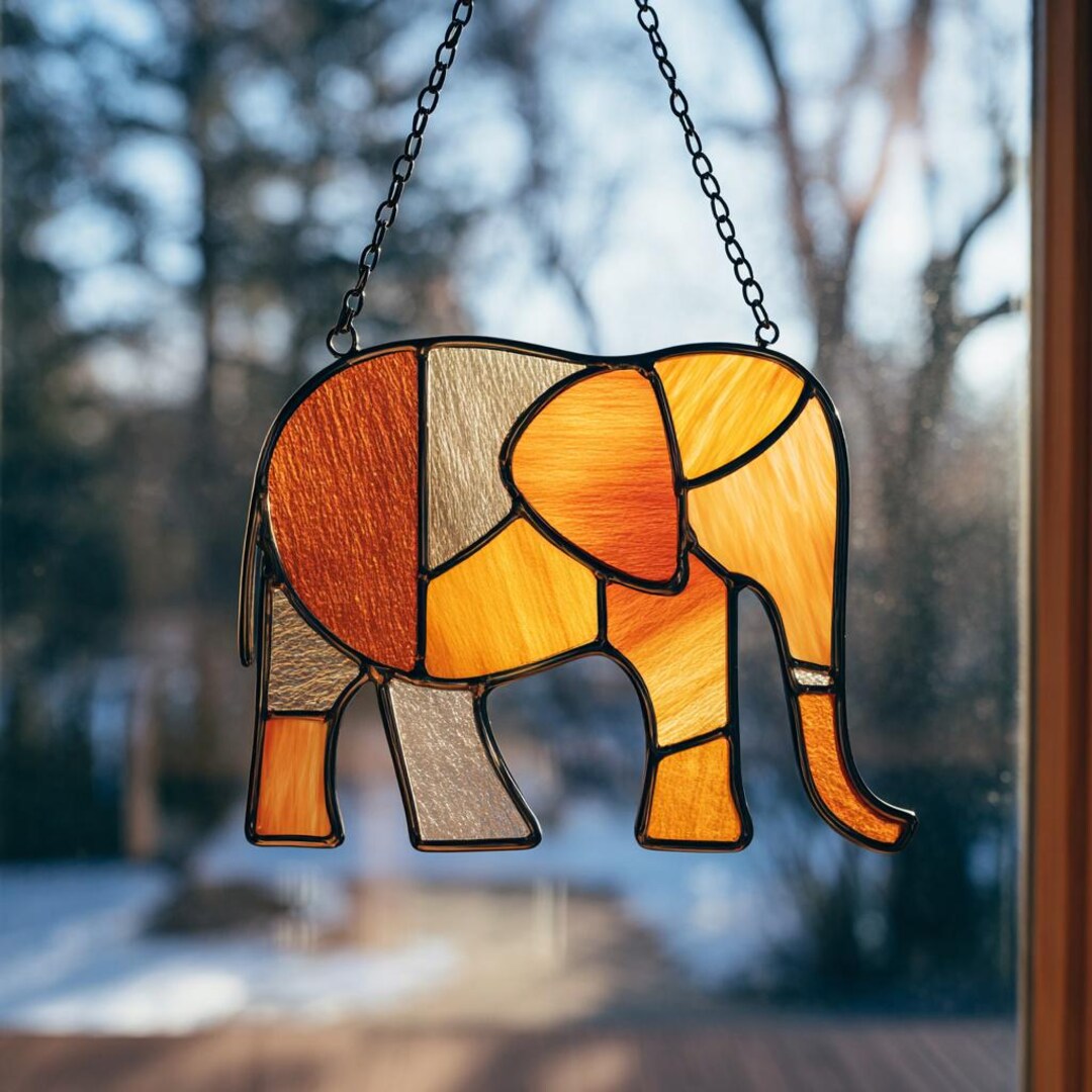 Geometric Elephant Stained Glass Pattern – Beginner DIY Suncatcher ...