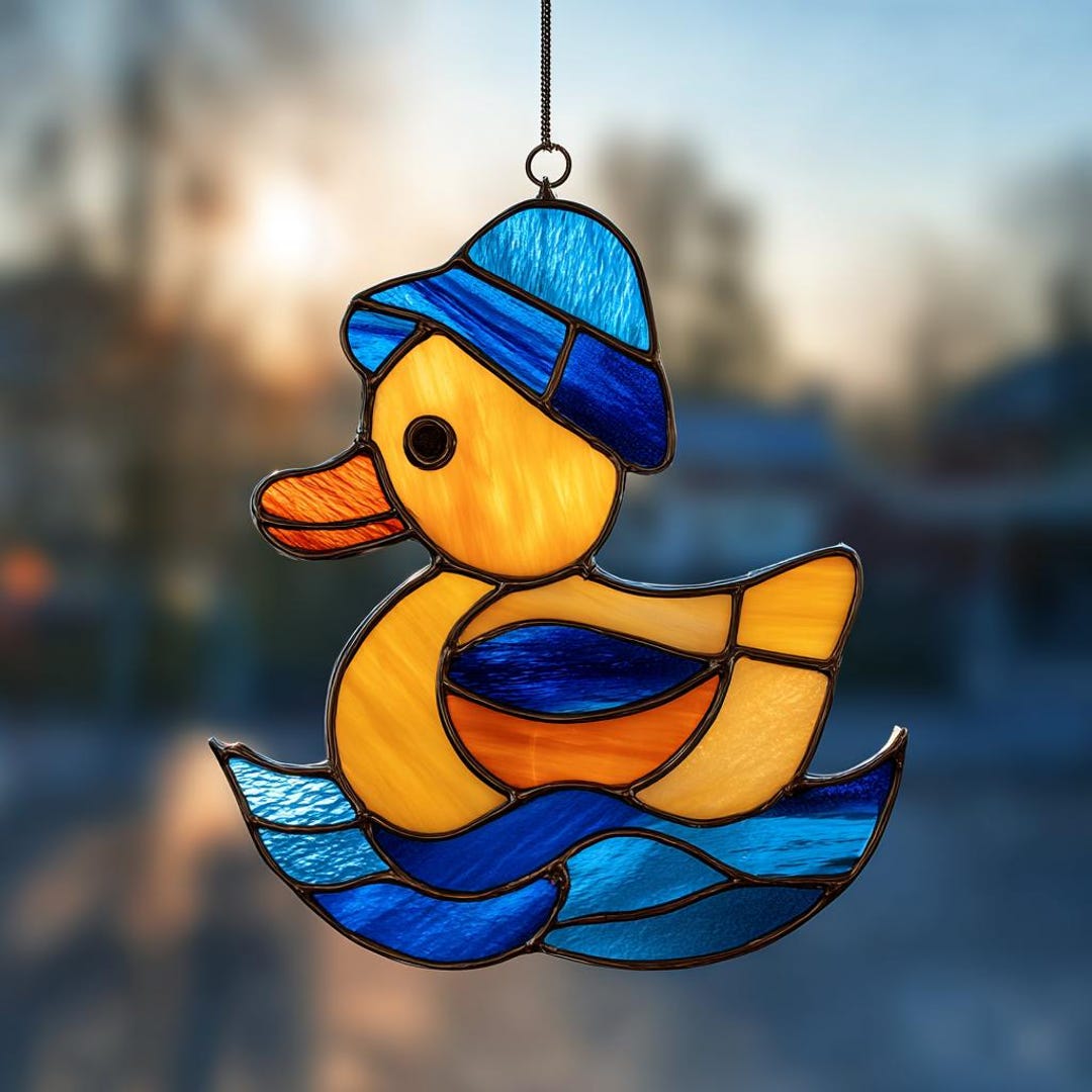 Geometric Duck Stained Glass Pattern Modern Mallard Suncatcher Template ...