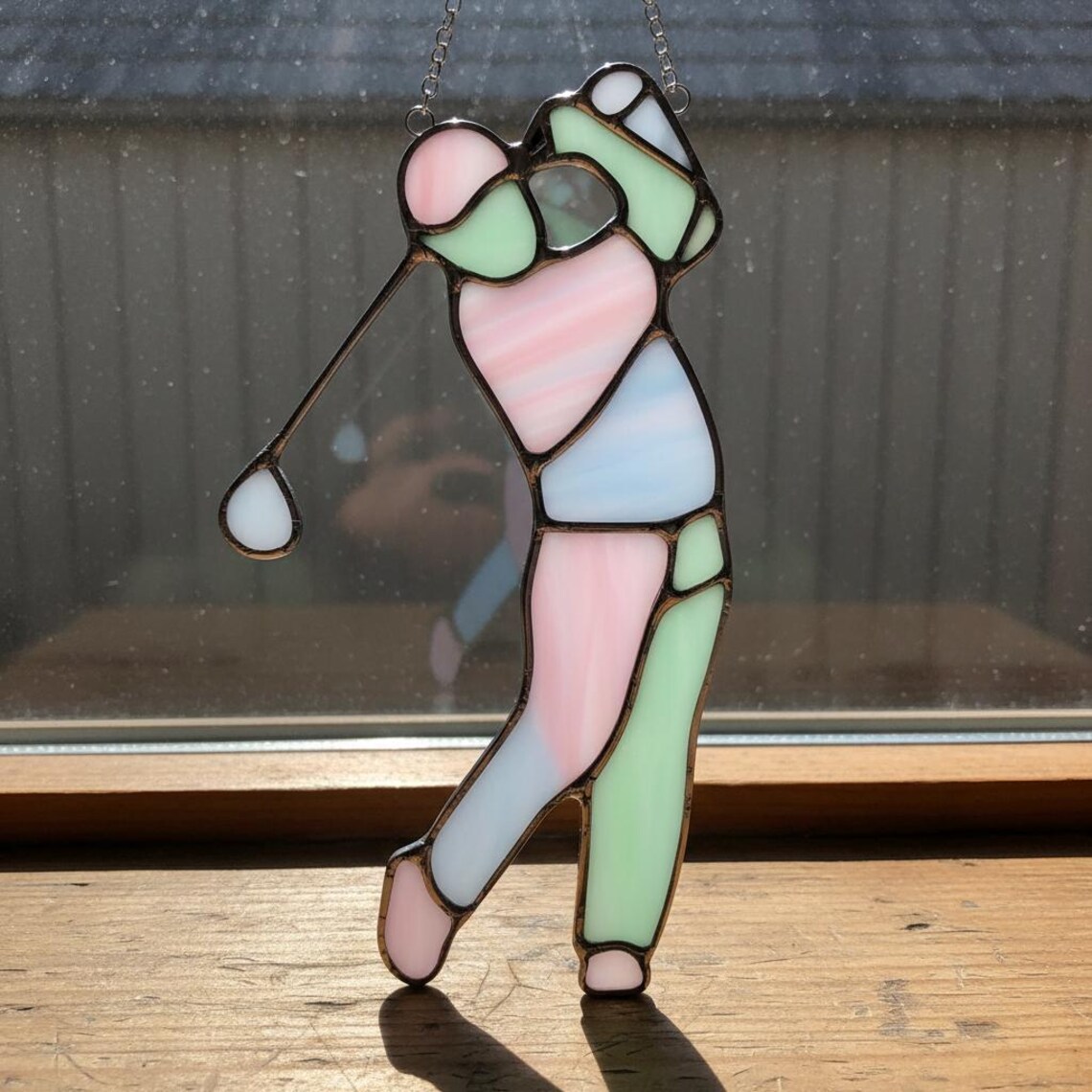 Geometric Golfer Stained Glass Pattern Modern Sports Suncatcher ...
