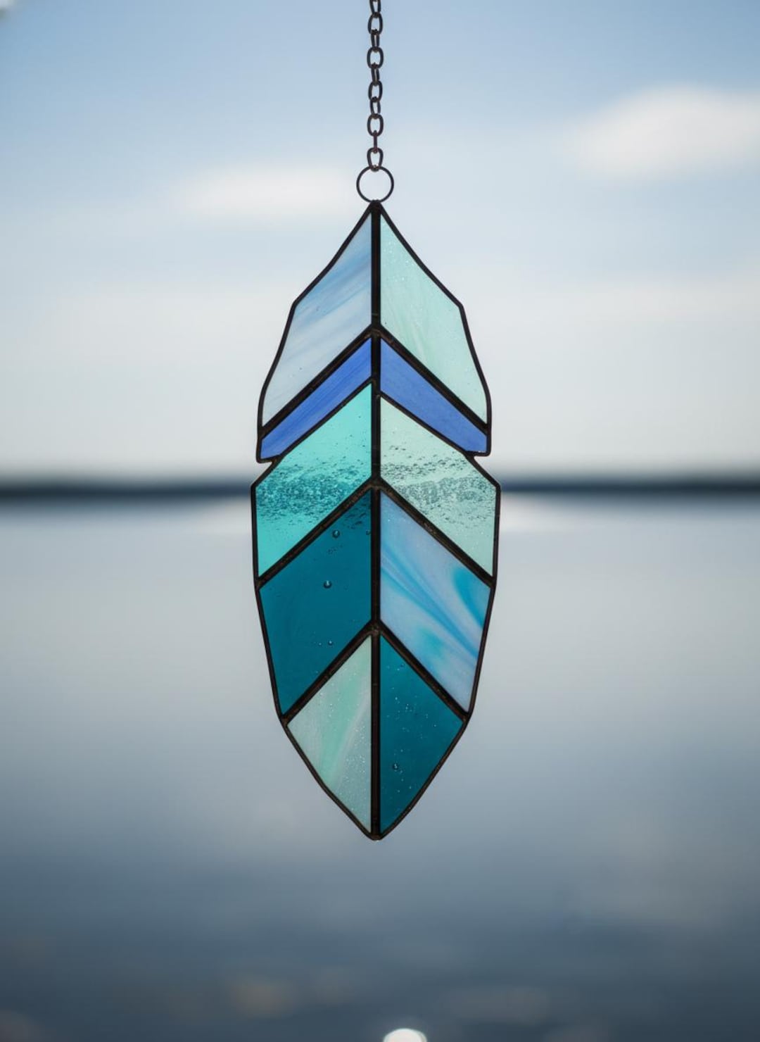 Geometric Feather Stained Glass Pattern Modern Boho Suncatcher Template ...