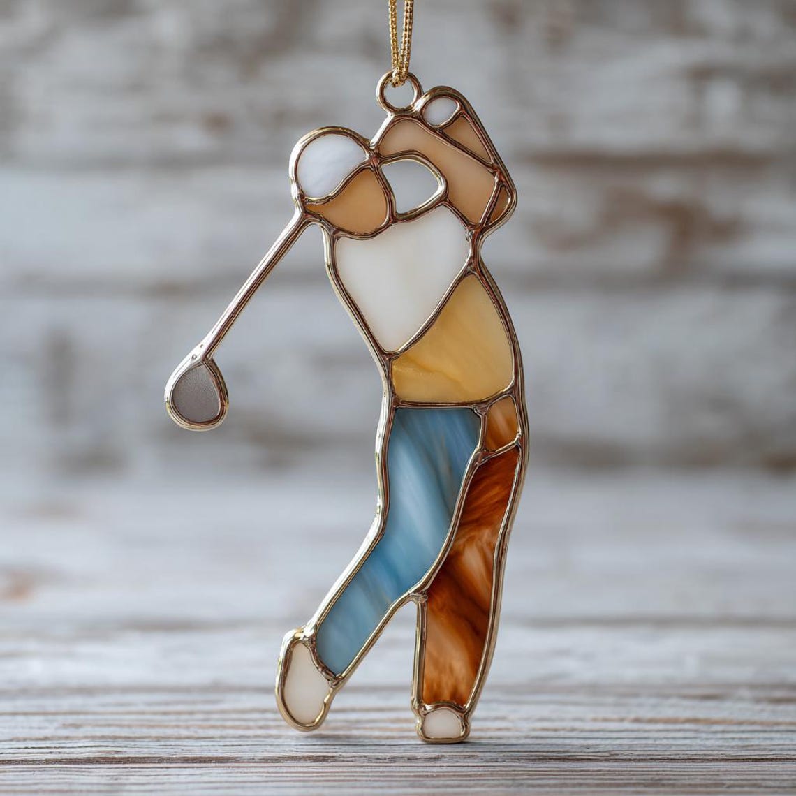 Geometric Golfer Stained Glass Pattern Modern Sports Suncatcher ...