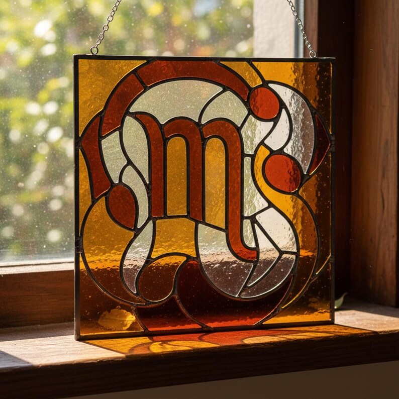 Geometric Scorpio Stained Glass Pattern Modern Zodiac Suncatcher ...
