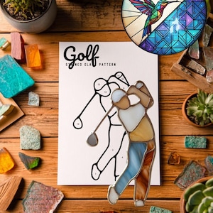 Geometric Golfer Stained Glass Pattern Modern Sports Suncatcher ...