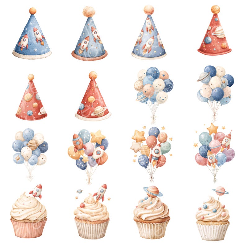 Space Birthday Clipart PNG, Little Astronaut Watercolor Party Bundle ...