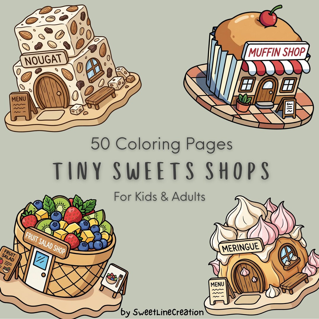 Printable Coloring Pages – Cute Dessert Shops Coloring Book for Kids ...