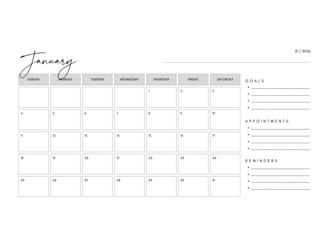 2026 Monthly Calendar, Digital Download, Printable - Etsy