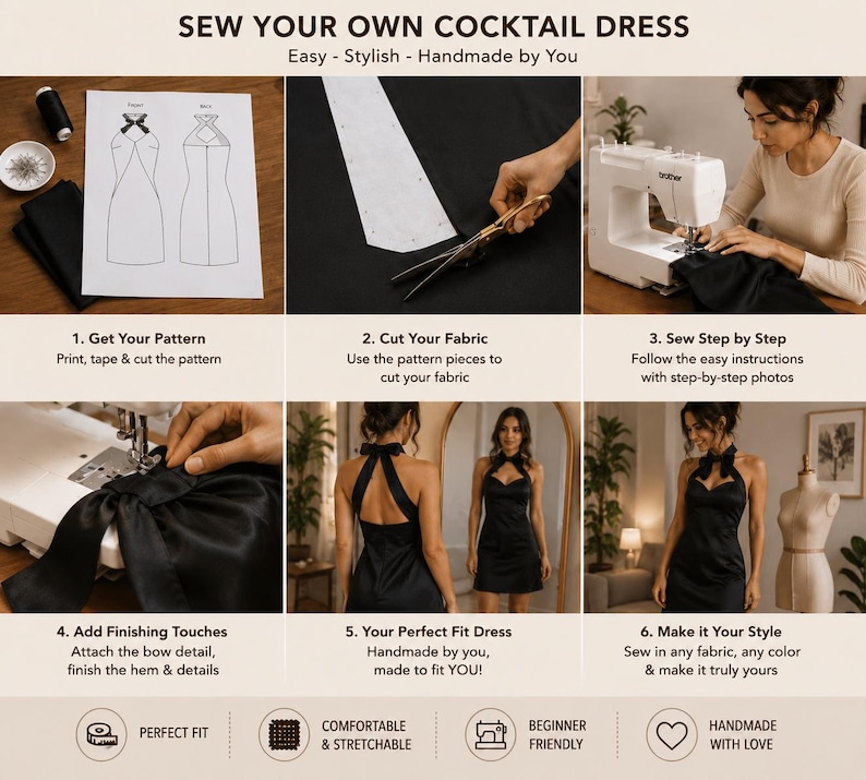 Women Cocktail Dress Sewing Pattern | Formal Sleeveless Black Tie ...