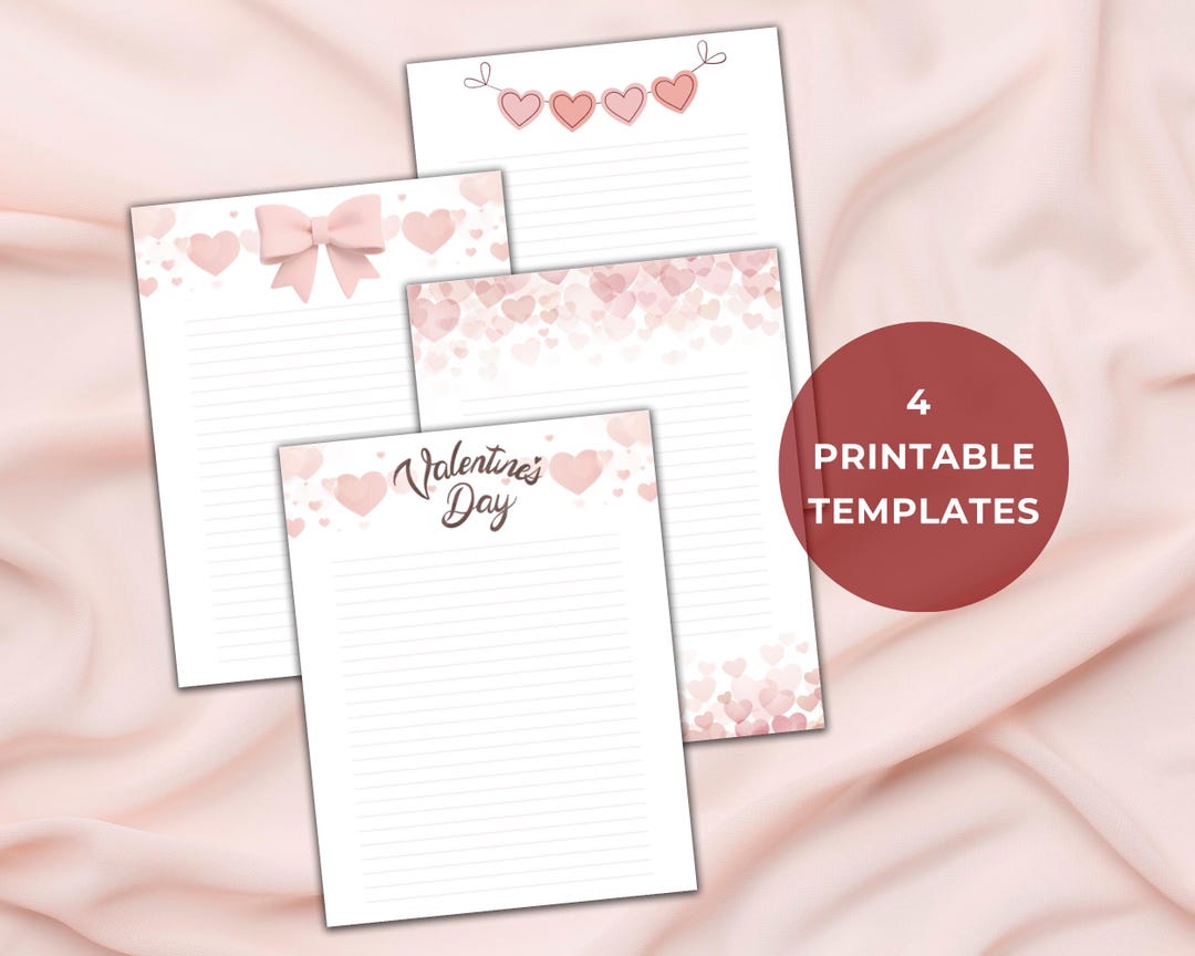 Valentine Letters, Printable Stationary Template Bundle, Baby Shower ...