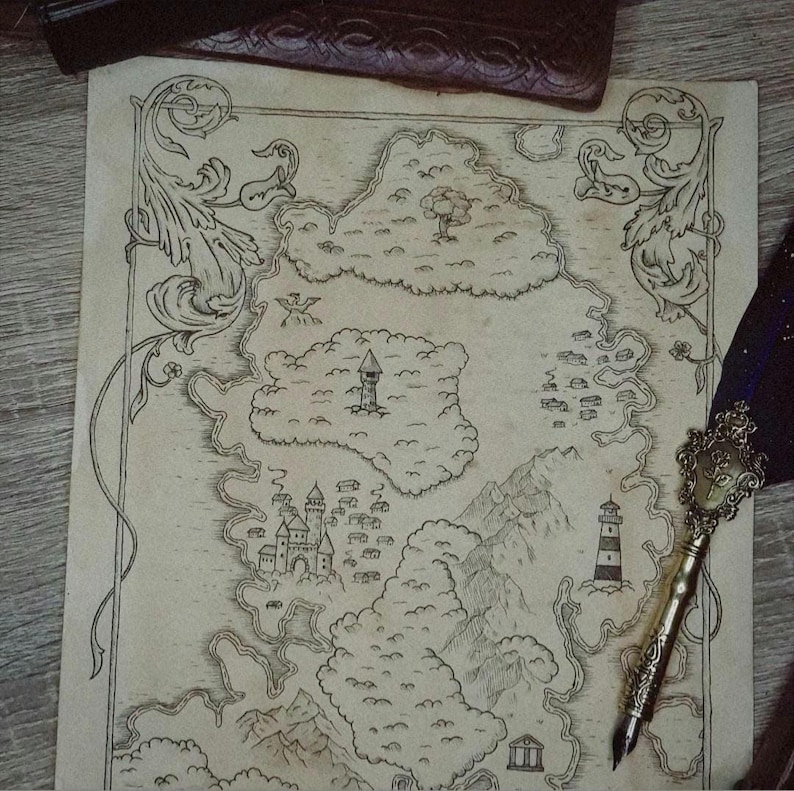 Original Hand-drawn Fantasy Map - Fantasy Authors - D&D - Unique A4 ...