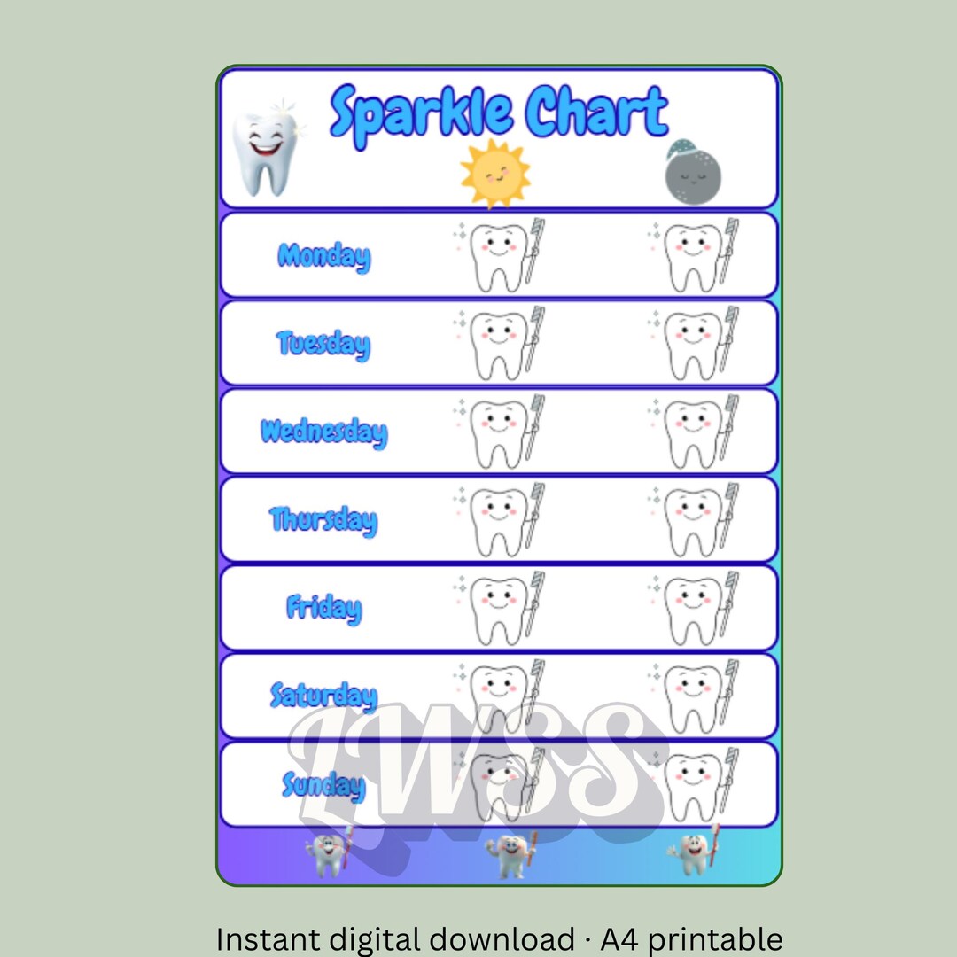 Toddler Tooth Brushing Chart: Daily Dental Habit Tracker for Kids Blue ...