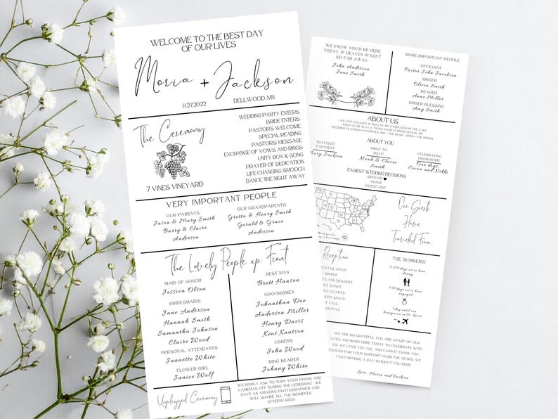 Minimalist Wedding Program Template, Wedding Programs to Edit, Digital ...