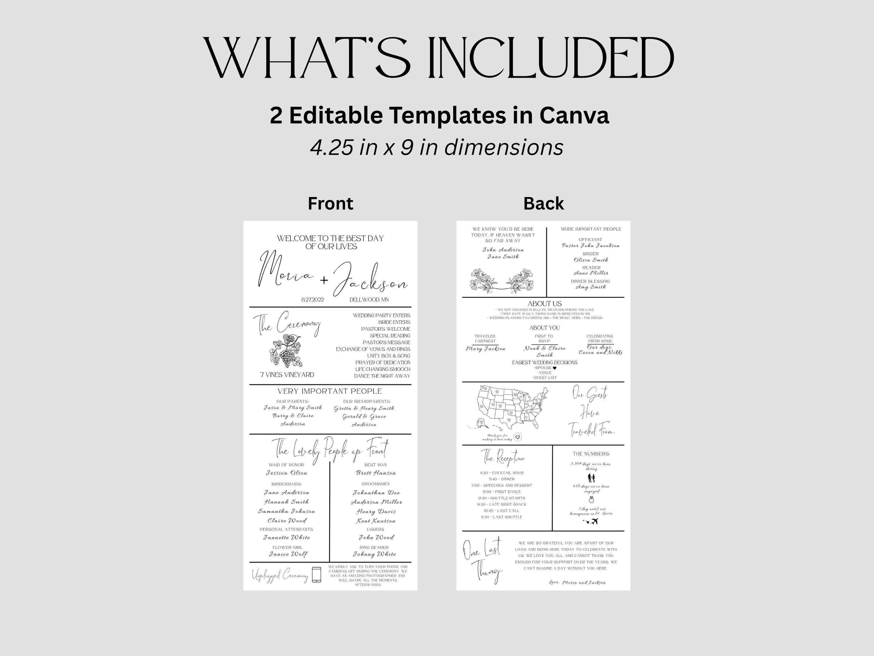 Minimalist Wedding Program Template, Wedding Programs to Edit, Digital ...