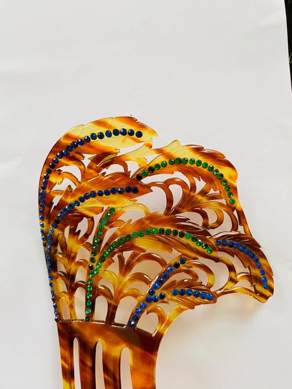 1920s Celluloid Hair Comb: Antique Faux Tortoise Shel… - Gem