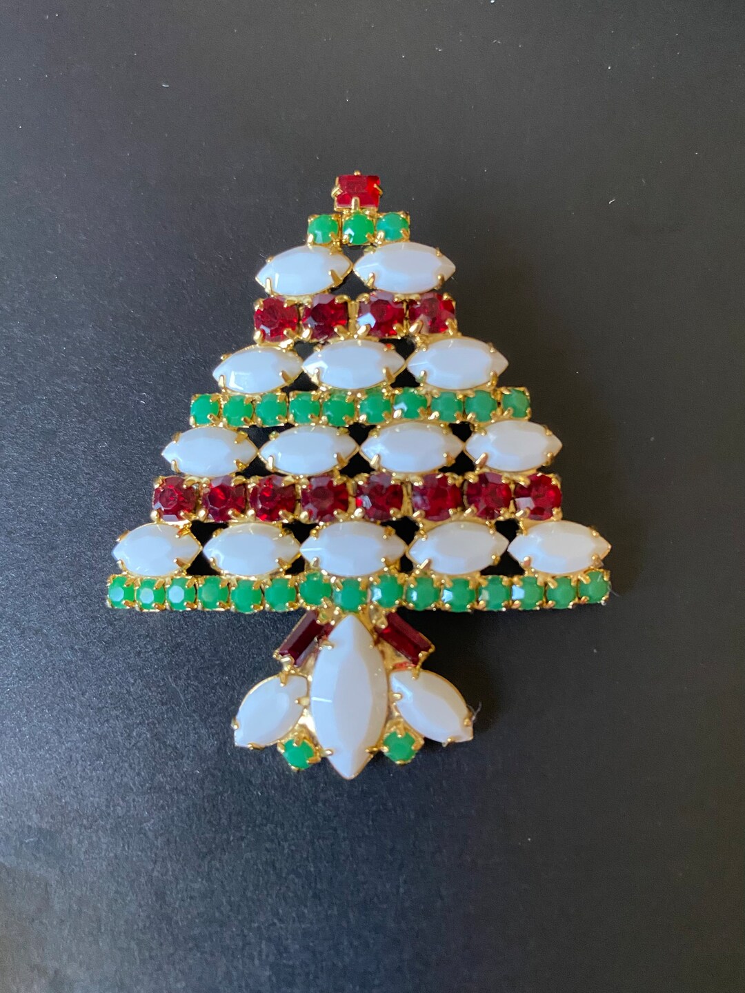 Vintage 1980s Kenneth Jay Lane, MCM Christmas Tree Brooch, Milk Glass ...
